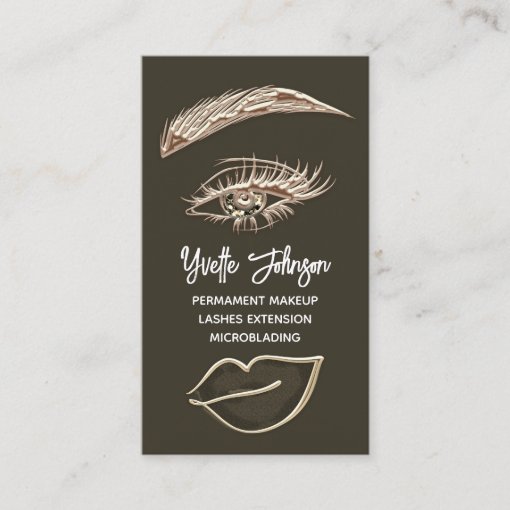 Eyelash Brow Makeup Logo QR Code Lip Rose Brown Business Card | Zazzle
