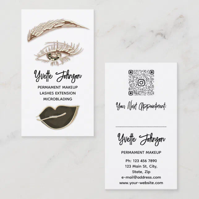 Eyelash Brow Makeup Logo QR Code Lip White Brown Business Card | Zazzle