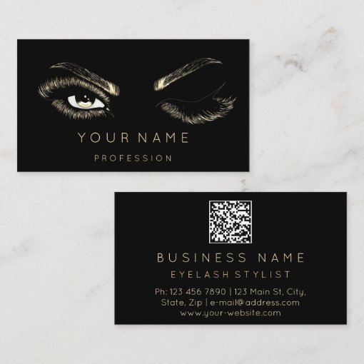 Eyelash Brows Microblade QRCODE Gold Black Business Card | Zazzle