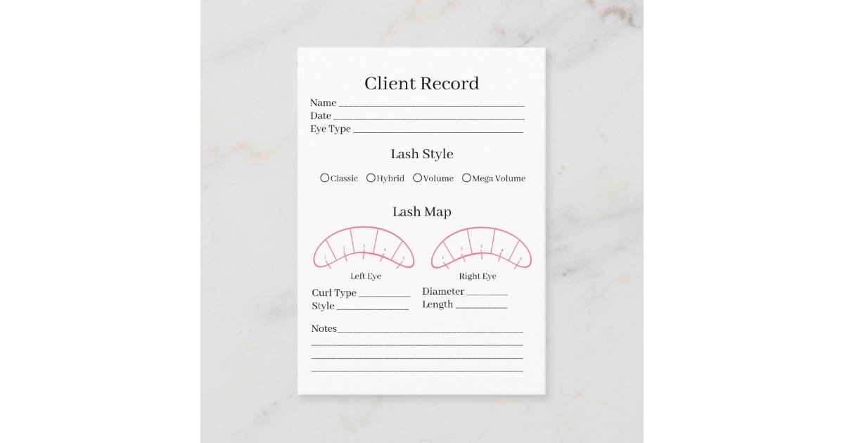 Eyelash extension client Record form Business Card | Zazzle