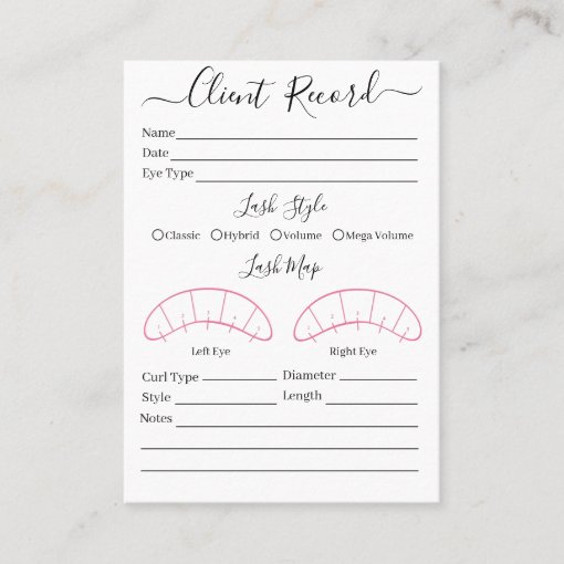 Eyelash extension client Record form Business Card | Zazzle