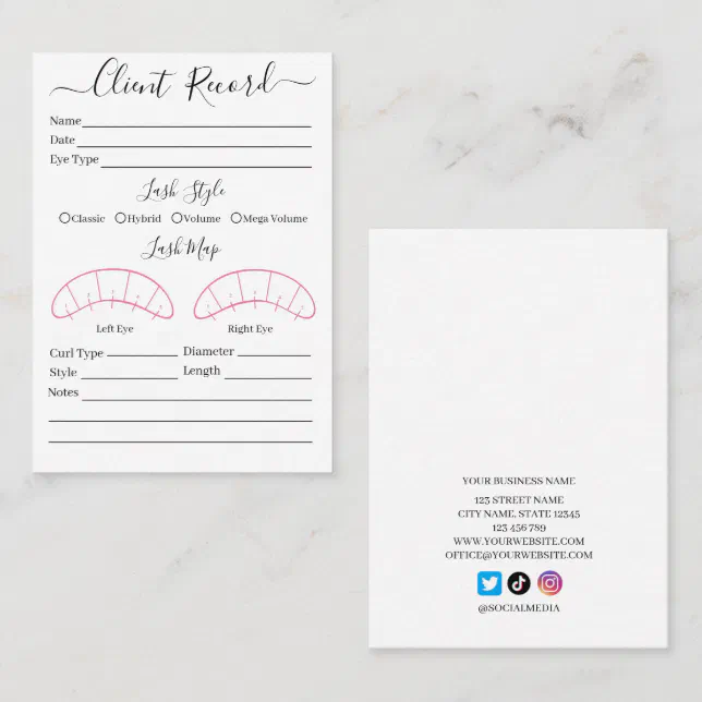 Eyelash extension client Record form Business Card | Zazzle