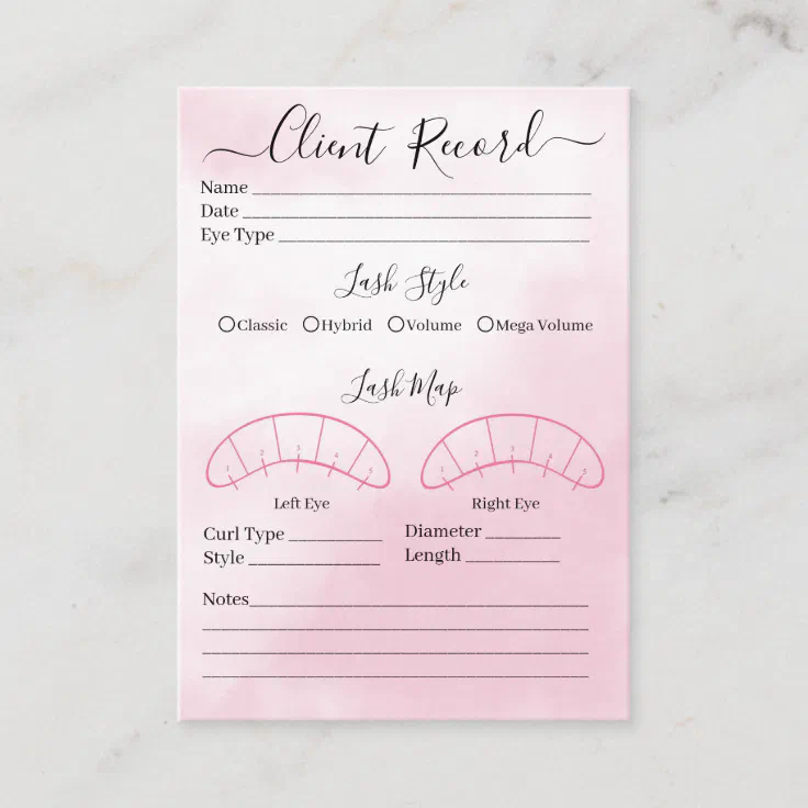 Eyelash extension client Record form Business Card | Zazzle