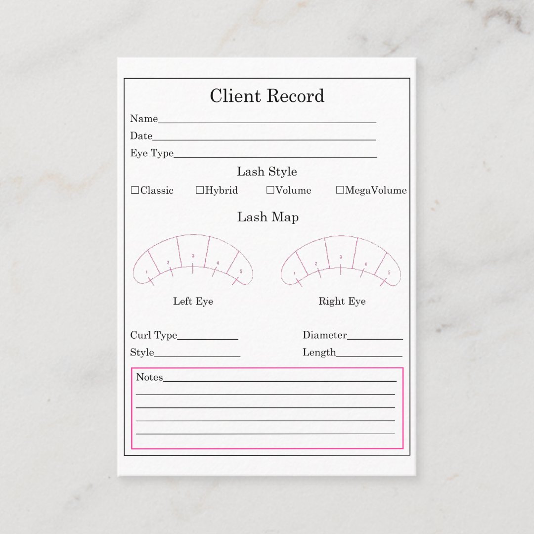 Eyelash Extension Client Record Form Business Card | Zazzle