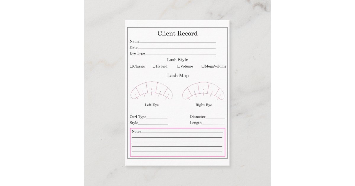 Eyelash Extension Client Record Form Business Card | Zazzle