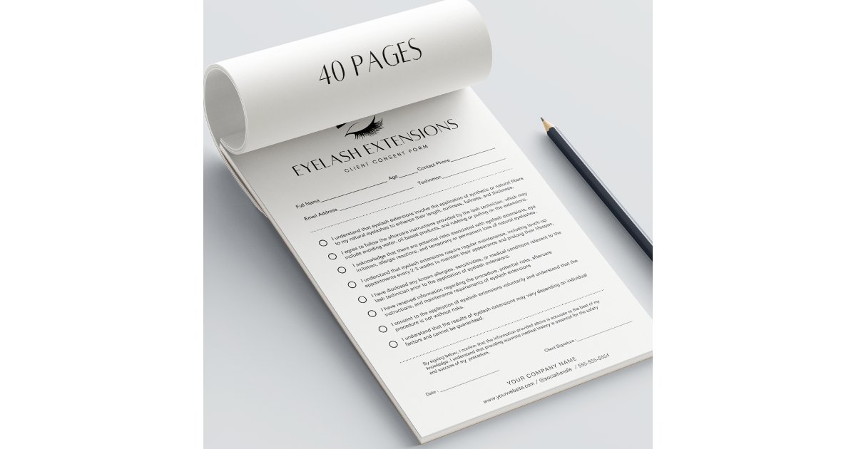 Eyelash Extension Forms Lash Consent Form 40 Pages Notepad | Zazzle