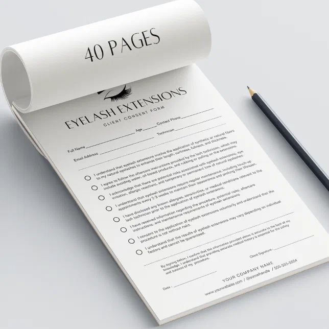 Eyelash Extension Forms Lash Consent Form 40 Pages Notepad | Zazzle