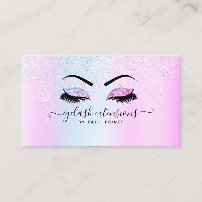 Eyelash Extension Lash Stylist Holographic Glitter Business Card ...
