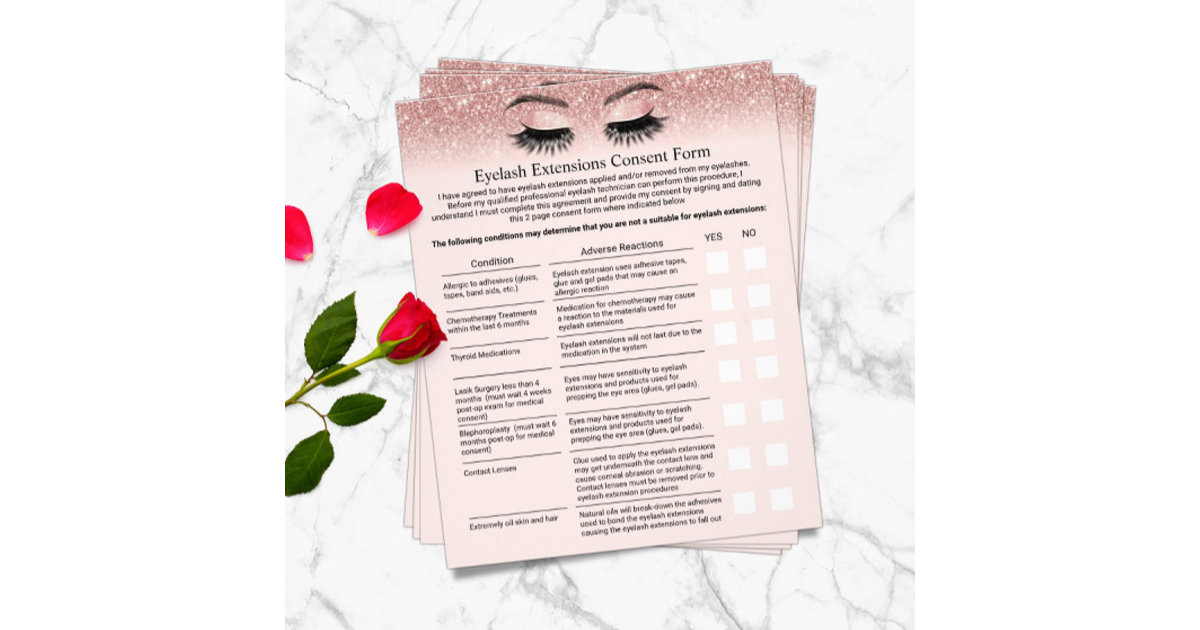 Eyelash Extension Liability Waiver Blush Rose Gold Flyer Zazzle 7208