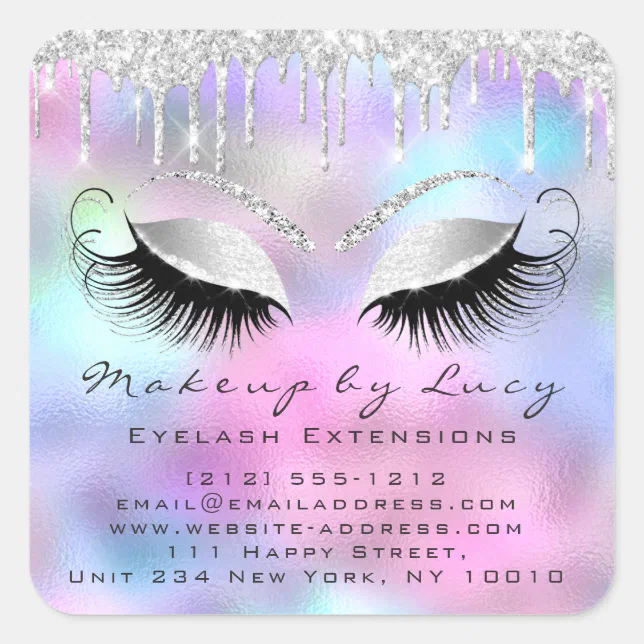 Eyelash Extension Makeup Beauty Silver Pink Ombre Square Sticker | Zazzle