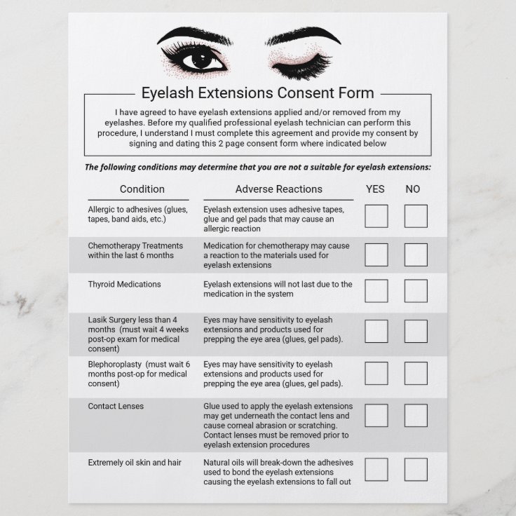 Eyelash Extensions Liability Waiver Release Form 2 Flyer | Zazzle