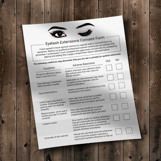 Eyelash Extensions Liability Waiver Release Form 2 Flyer | Zazzle