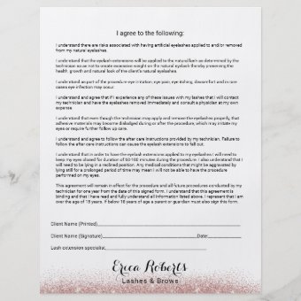 Eyelash Extensions Liability Waiver Release Form Flyer | Zazzle