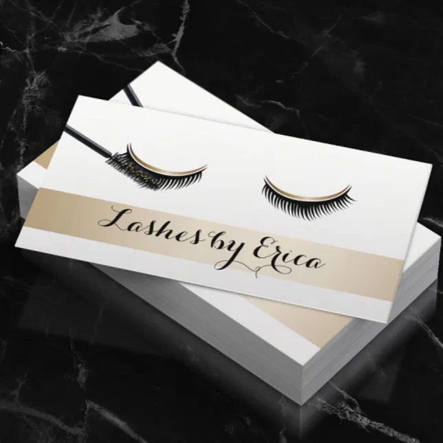 Eyelash Extensions Makeup Artist Gold Stripe Business Card | Zazzle