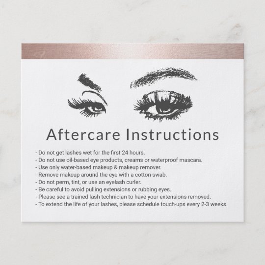 Eyelash Extensions Rose Gold Border Aftercare Flyer | Zazzle.com