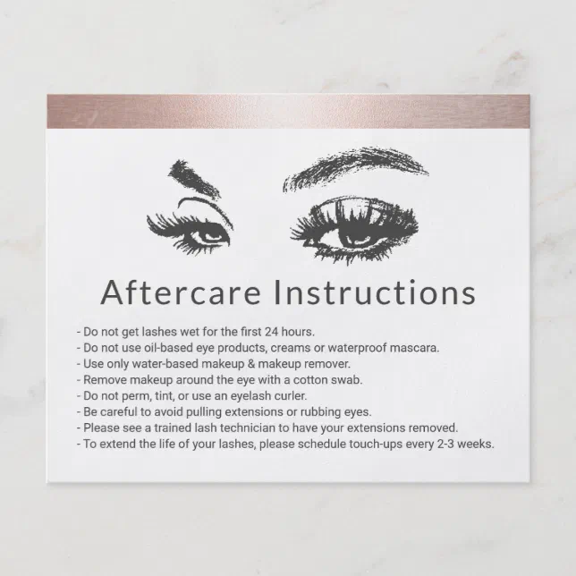 Eyelash Extensions Rose Gold Border Aftercare Flyer | Zazzle