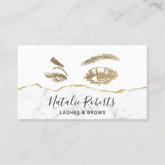 Eyelash Makeup Artist Gold Marble Lashes Salon Business Card | Zazzle