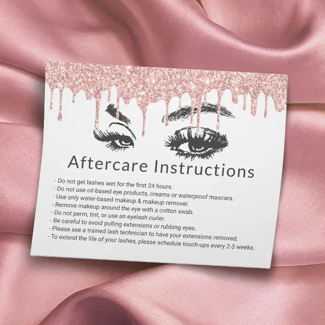 Eyelash Makeup Artist Rose Gold Drips Aftercare Flyer | Zazzle