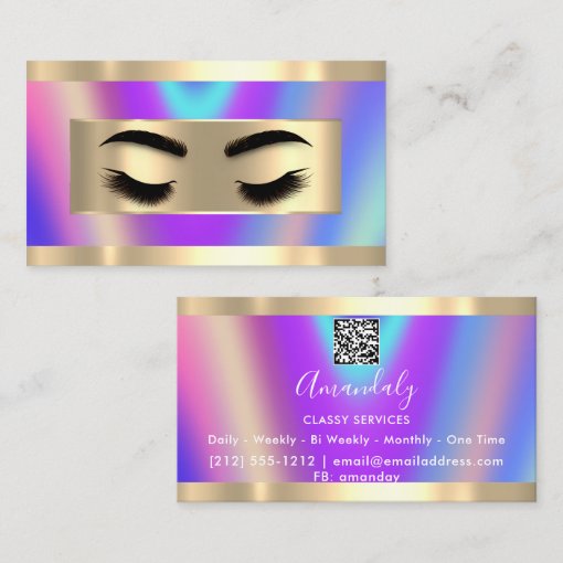 Eyelash Makeup QR Code Logo Holographic Business Card | Zazzle