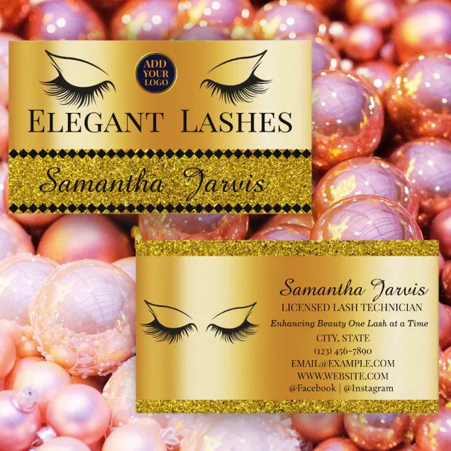 Eyelash Tech Lash Stylist Gold Foil & Glitter Logo Business Card | Zazzle