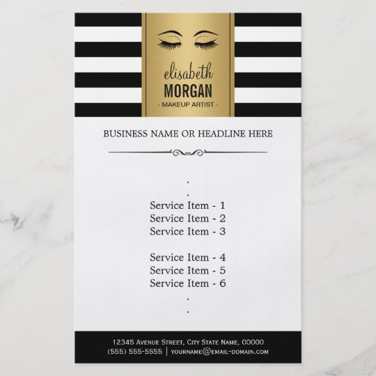 Eyelashes Eyebrows Gold Black White Stripes Flyer | Zazzle.com