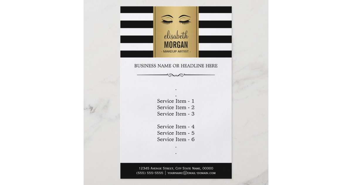 Eyelashes Eyebrows Gold Black White Stripes Flyer | Zazzle