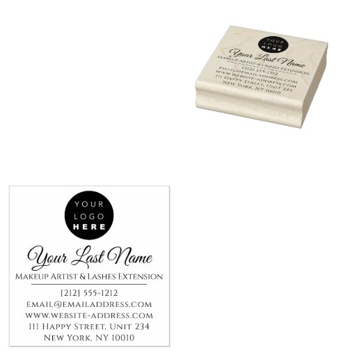 Eyelashes Makeup Artist Custom Logo Name Rubber Stamp | Zazzle