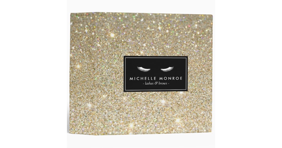 Eyelashes with Gold Glitter Personalized Binder | Zazzle