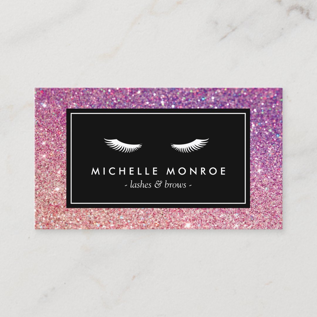 Eyelashes with Purple/Pink Glitter Business Card | Zazzle