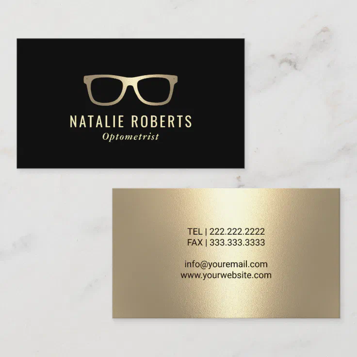 Eyewear Eye Glasses Optometrist Modern Black Gold Business Card | Zazzle