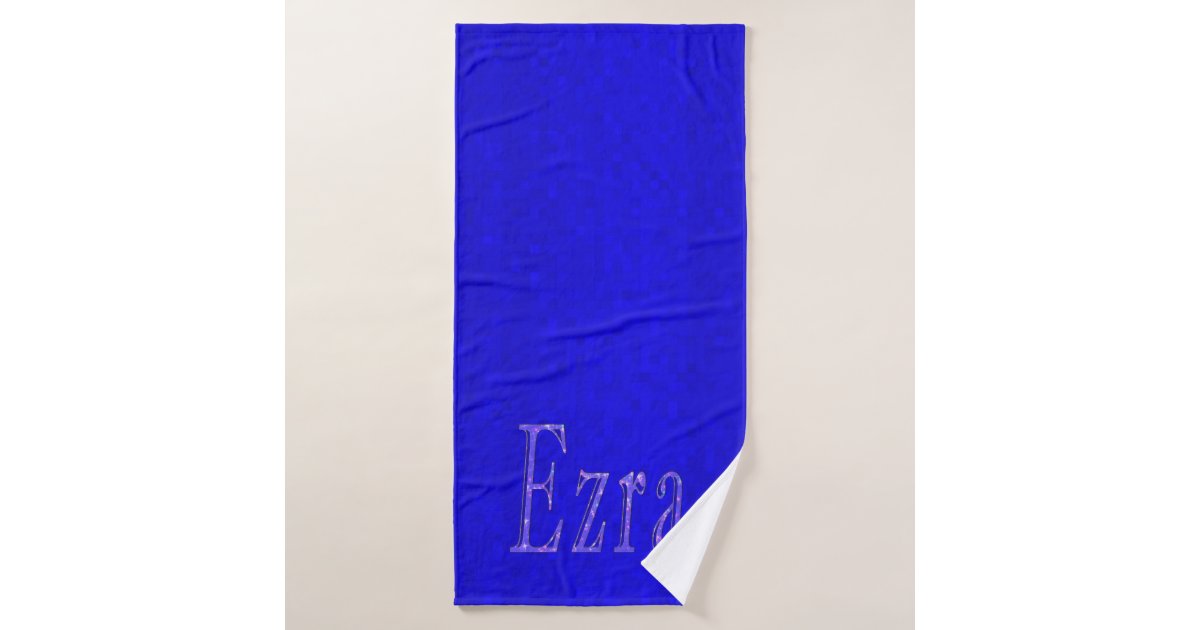 Ezra, Name Logo On Blue Mosaic, Bath Towel | Zazzle
