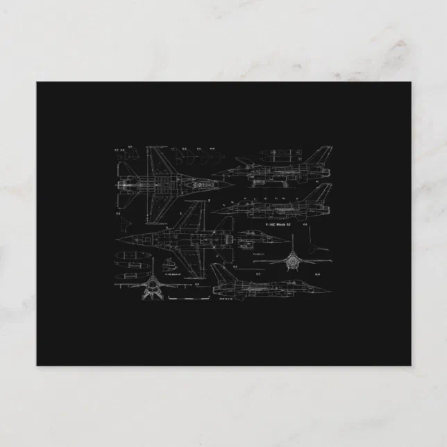 F16 Jet Aircraft Fighter Jet Blueprint Design Postcard | Zazzle