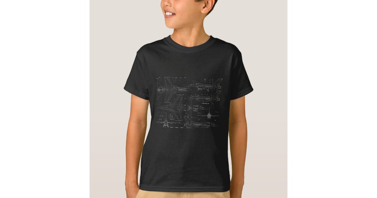 F16 Jet Aircraft Fighter Jet Blueprint Design T-Shirt | Zazzle