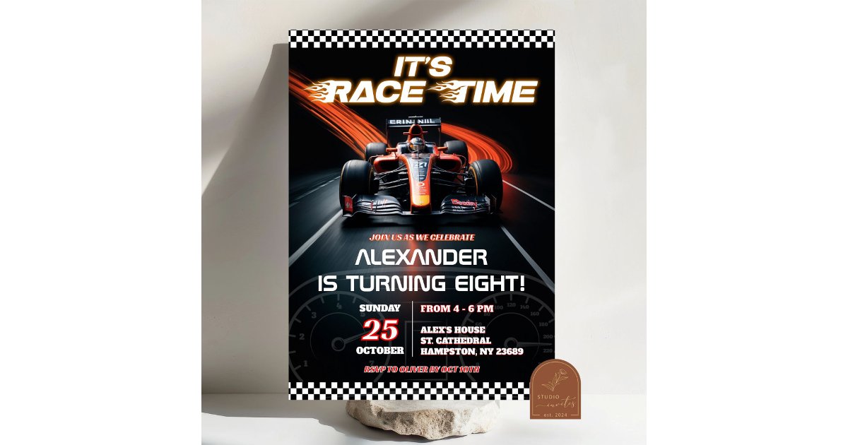 F1 Racing Red Car Birthday Boy Invitation | Zazzle