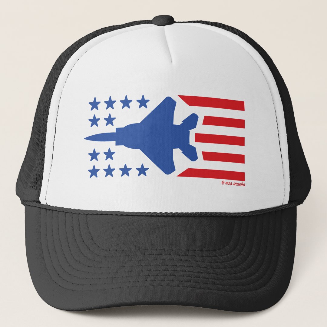 F-15 Fighter Jet Stars and Stripes Red White Blue Trucker Hat | Zazzle
