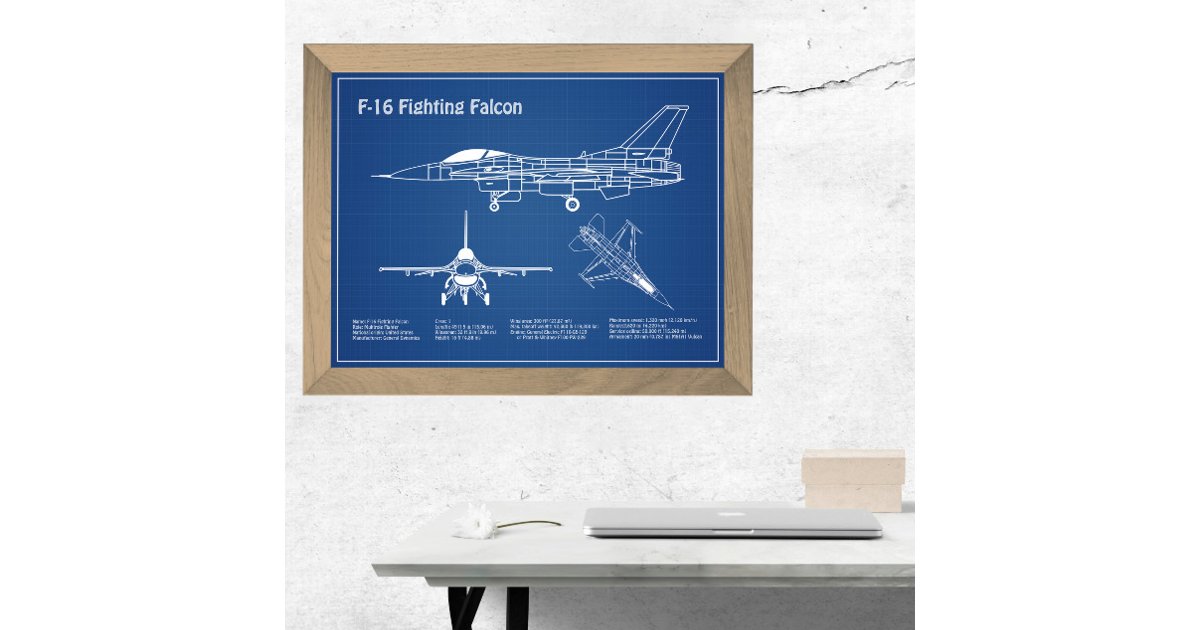 F-16 Fighting Falcon - Airplane Blueprint Plans AD Poster | Zazzle