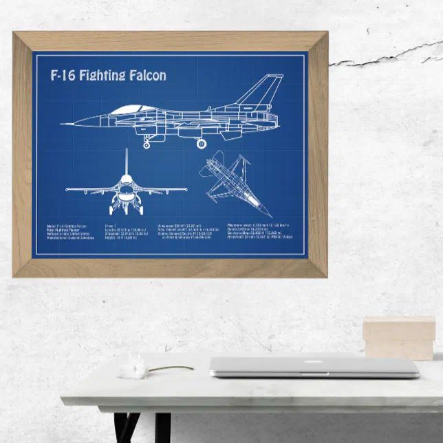 F-16 Fighting Falcon - Airplane Blueprint Plans AD Poster | Zazzle