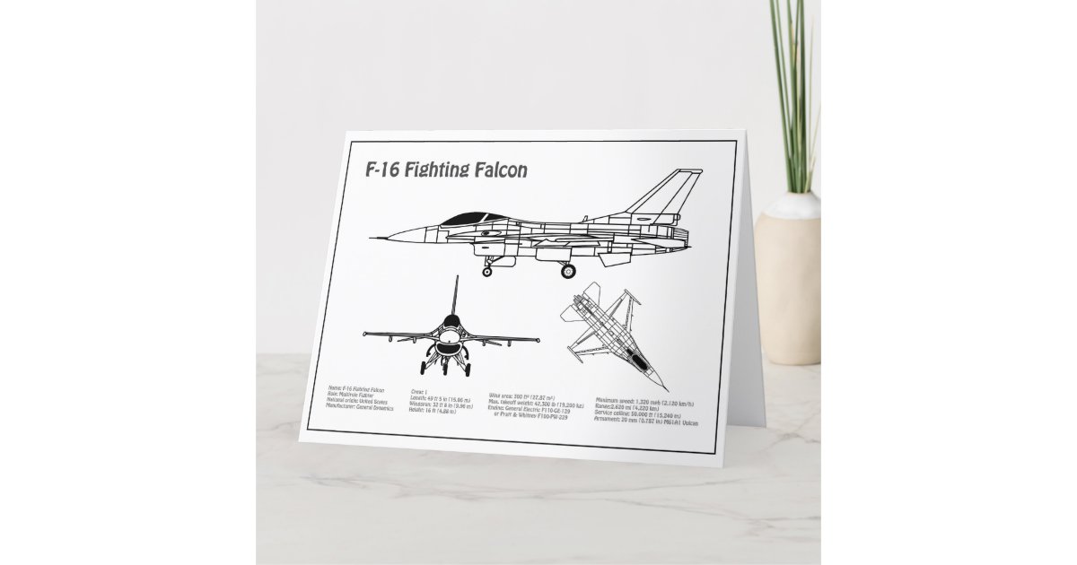 F-16 Fighting Falcon - Airplane Blueprint Plans BD Thank You Card | Zazzle