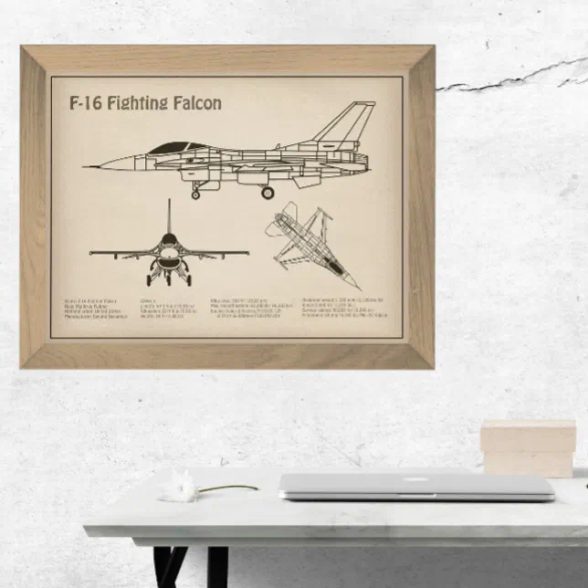 F-16 Fighting Falcon - Airplane Blueprint Plans SD Poster | Zazzle