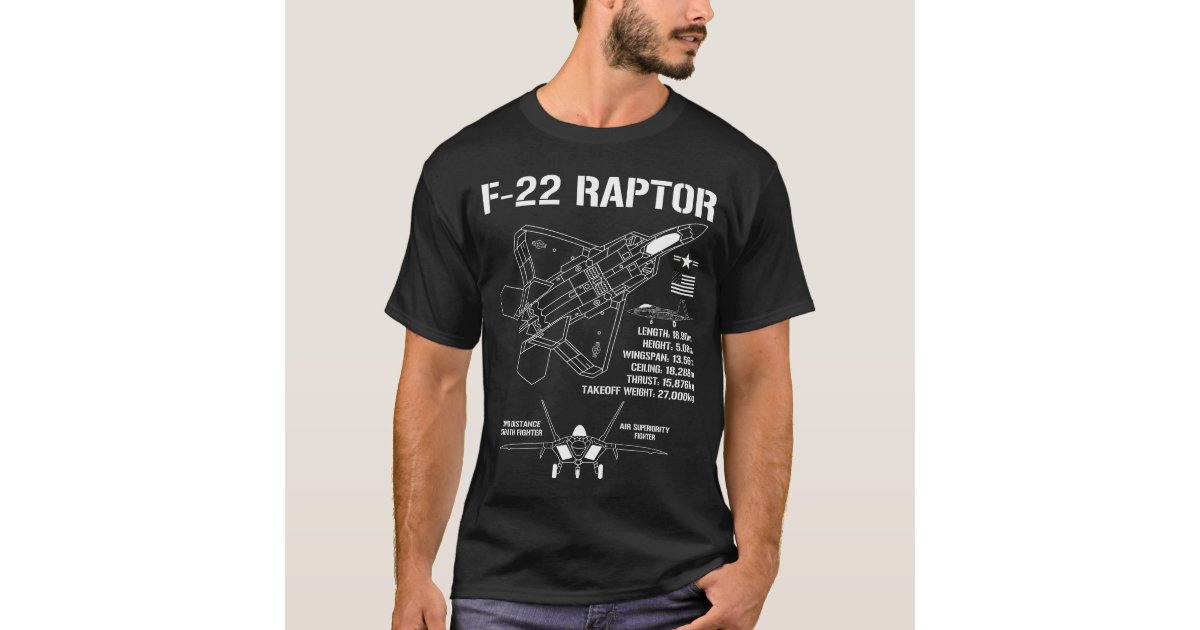 F-22 Raptor Fighter Jet Specs Military F22 Raptor T-Shirt | Zazzle