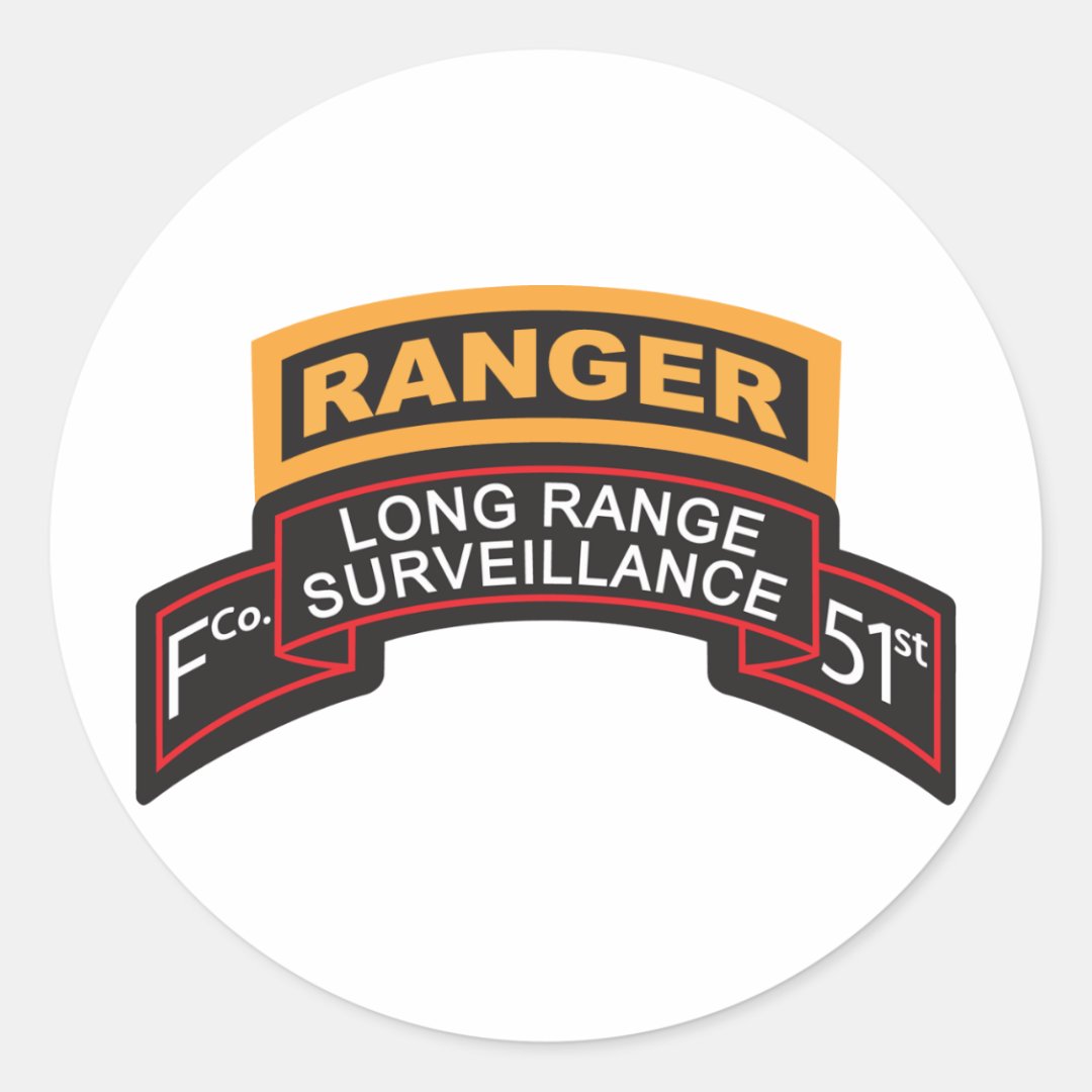 F Co 51st Infantry LRS Scroll, Ranger Tab Classic Round Sticker | Zazzle