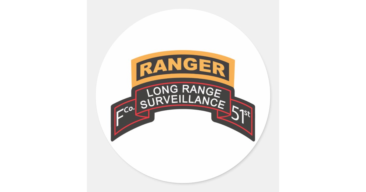 F Co 51st Infantry LRS Scroll, Ranger Tab Classic Round Sticker | Zazzle