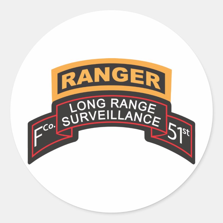 F Co 51st Infantry LRS Scroll, Ranger Tab Classic Round Sticker | Zazzle