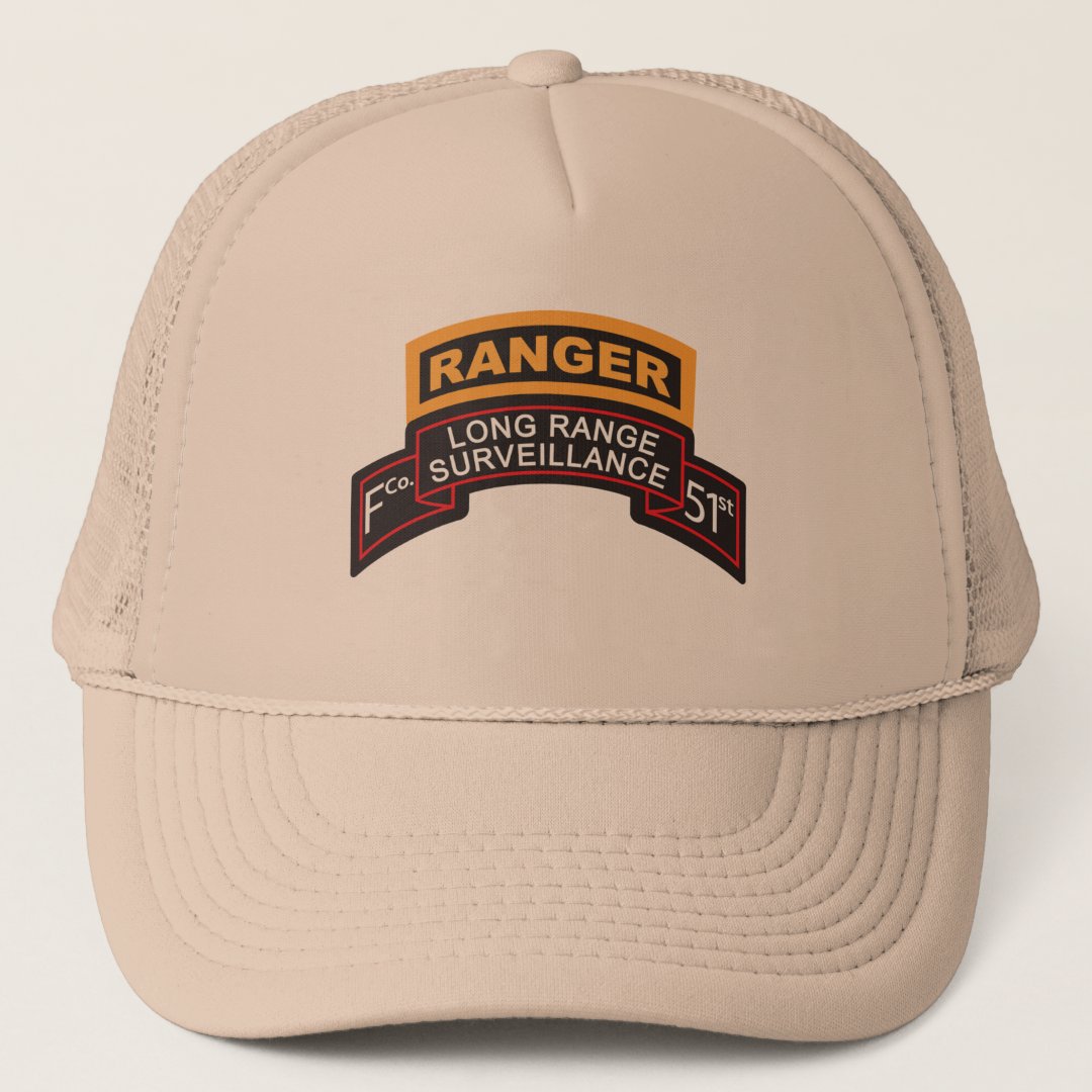 F Co 51st Infantry LRS Scroll, Ranger Tab Trucker Hat | Zazzle