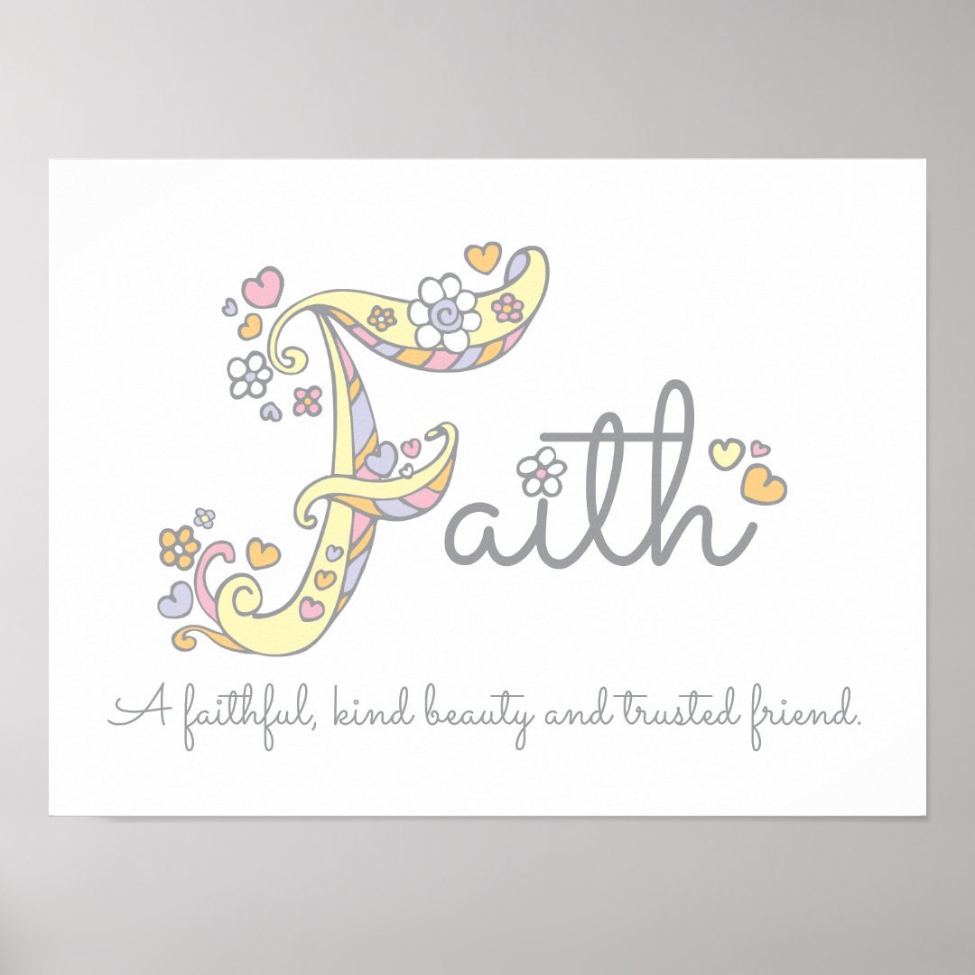 F monogram art Faith girls name meaning poster | Zazzle