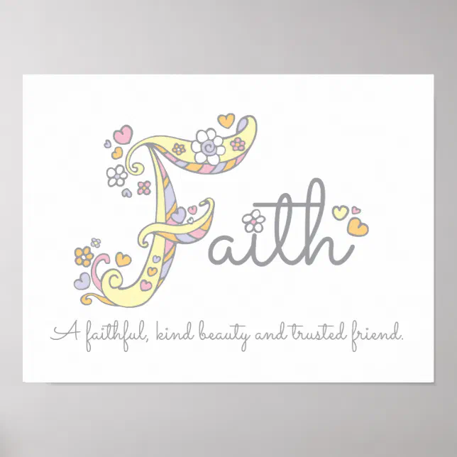 F monogram art Faith girls name meaning poster | Zazzle