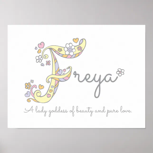 F monogram art Freya girls name meaning poster | Zazzle