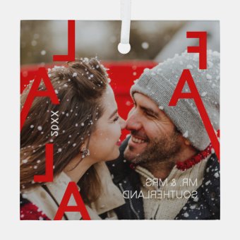 Fa La La Bold Letters Minimalist Modern Photo Glass Ornament | Zazzle