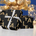 FA LA LA Bold Letters Modern Minimal Black & Gold Wrapping Paper | Zazzle