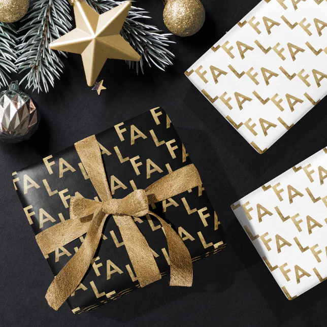 FA LA LA Bold Letters Modern Minimal Black & Gold Wrapping Paper Sheets ...